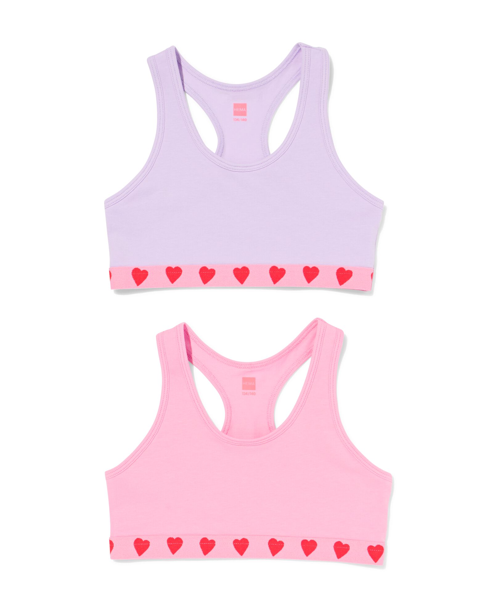 Kinder-Crop-Shirts Herzen – 2 Stück rosa - HEMA