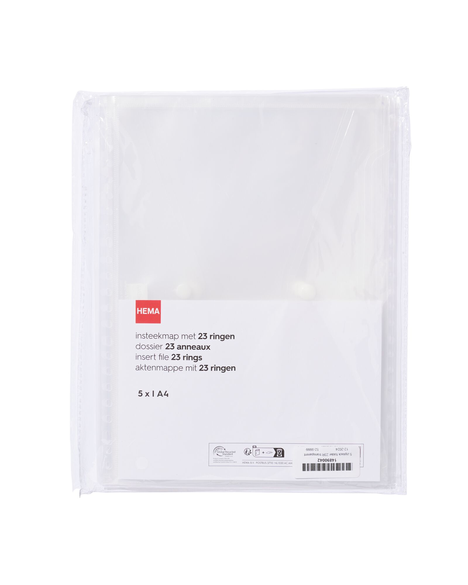 5 pochettes transparentes 23 anneaux A4 - HEMA