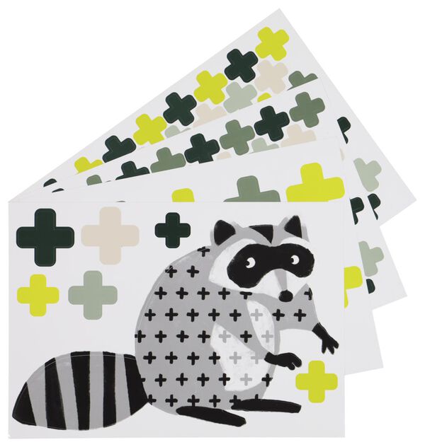 4 feuilles de stickers muraux - raton laveur - HEMA