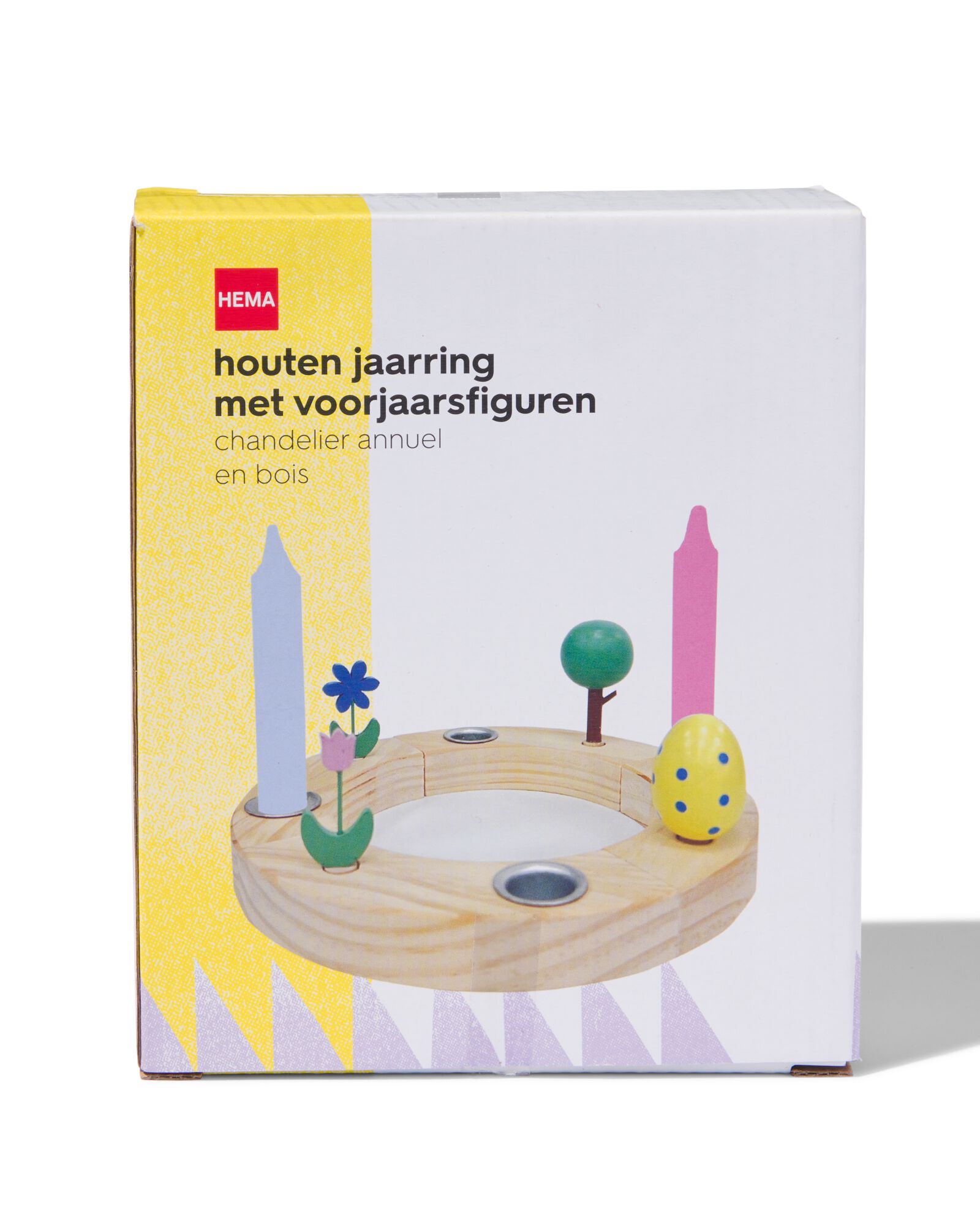 houten jaarring kandelaar met voorjaarsfiguren Ø21cm - HEMA