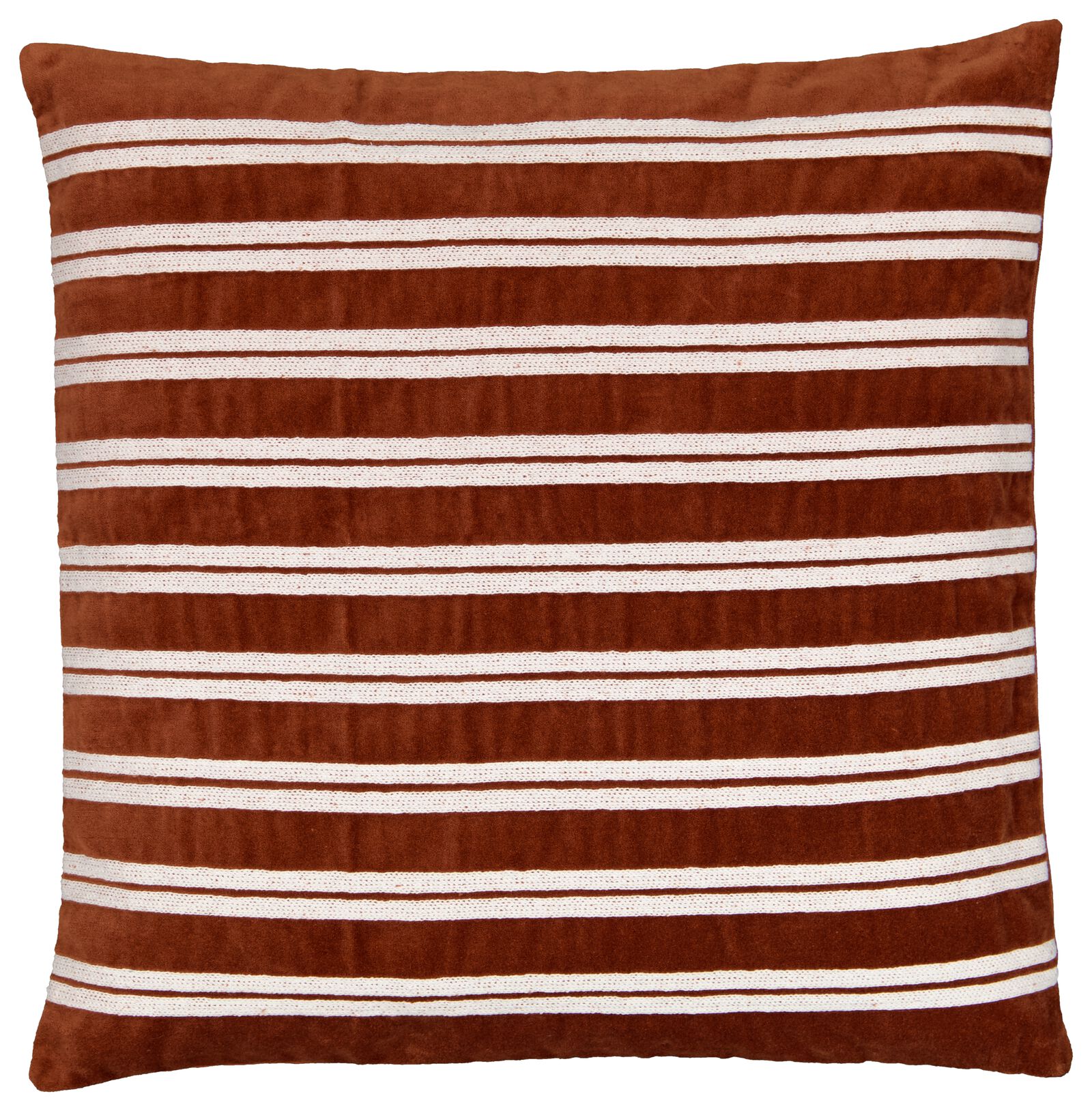housse de coussin 50x50 terracotta velours avec rayures - HEMA